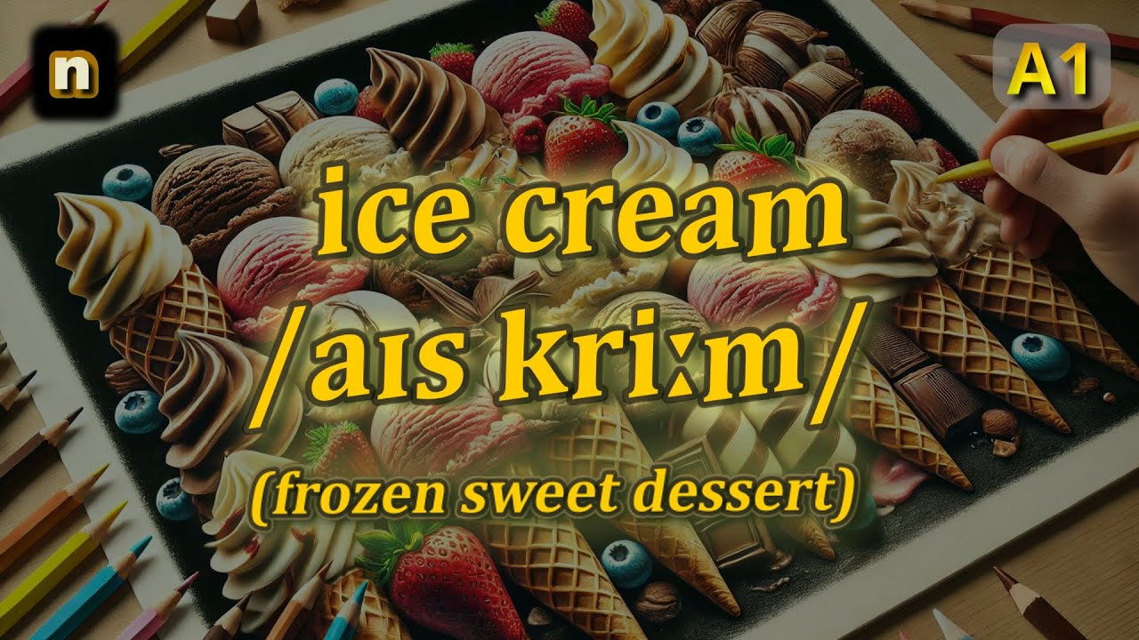 [n] Ice cream meaning (frozen sweet dessert) with 5 examples - YouTube