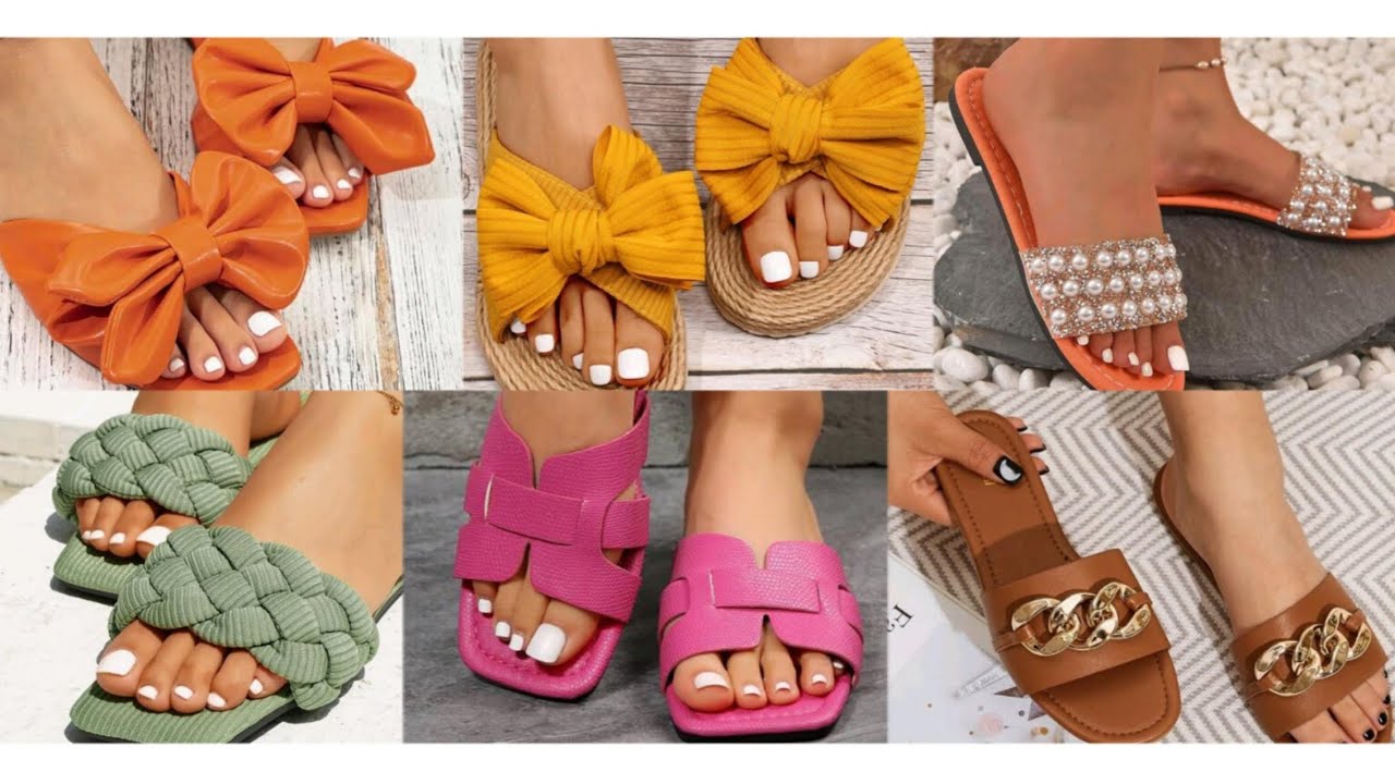 Ladies Flat Slider Sandals Design || Ladies Flat chappal Design || Easy ...