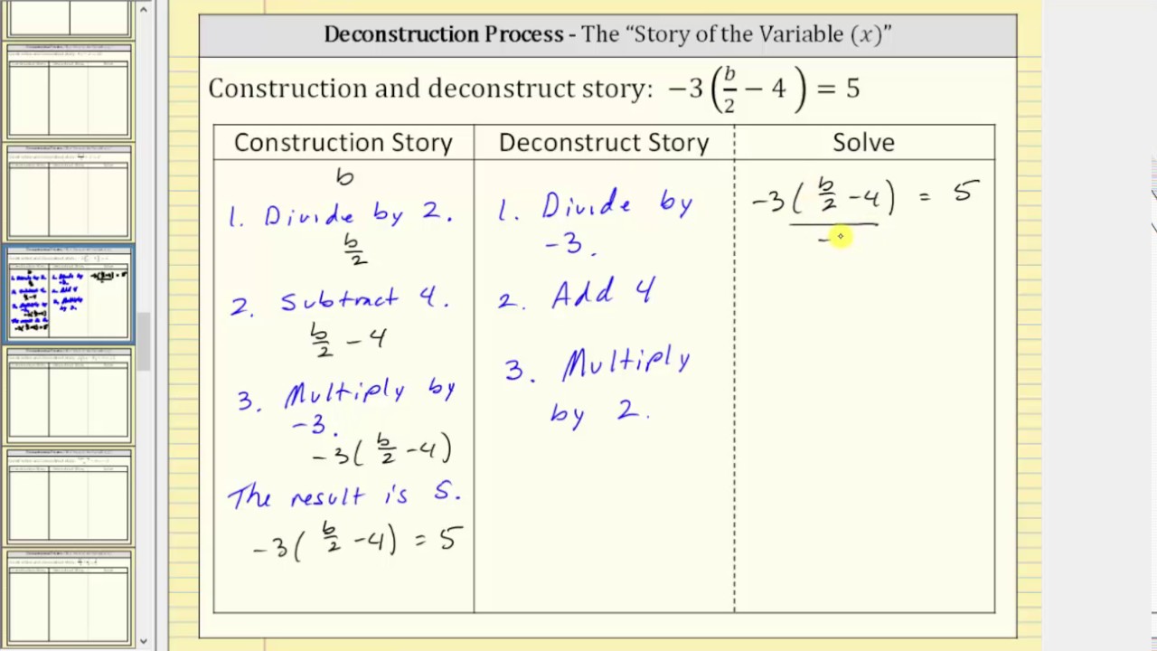 Solve An Equation Using Deconstruct Story II (Three Step) - YouTube