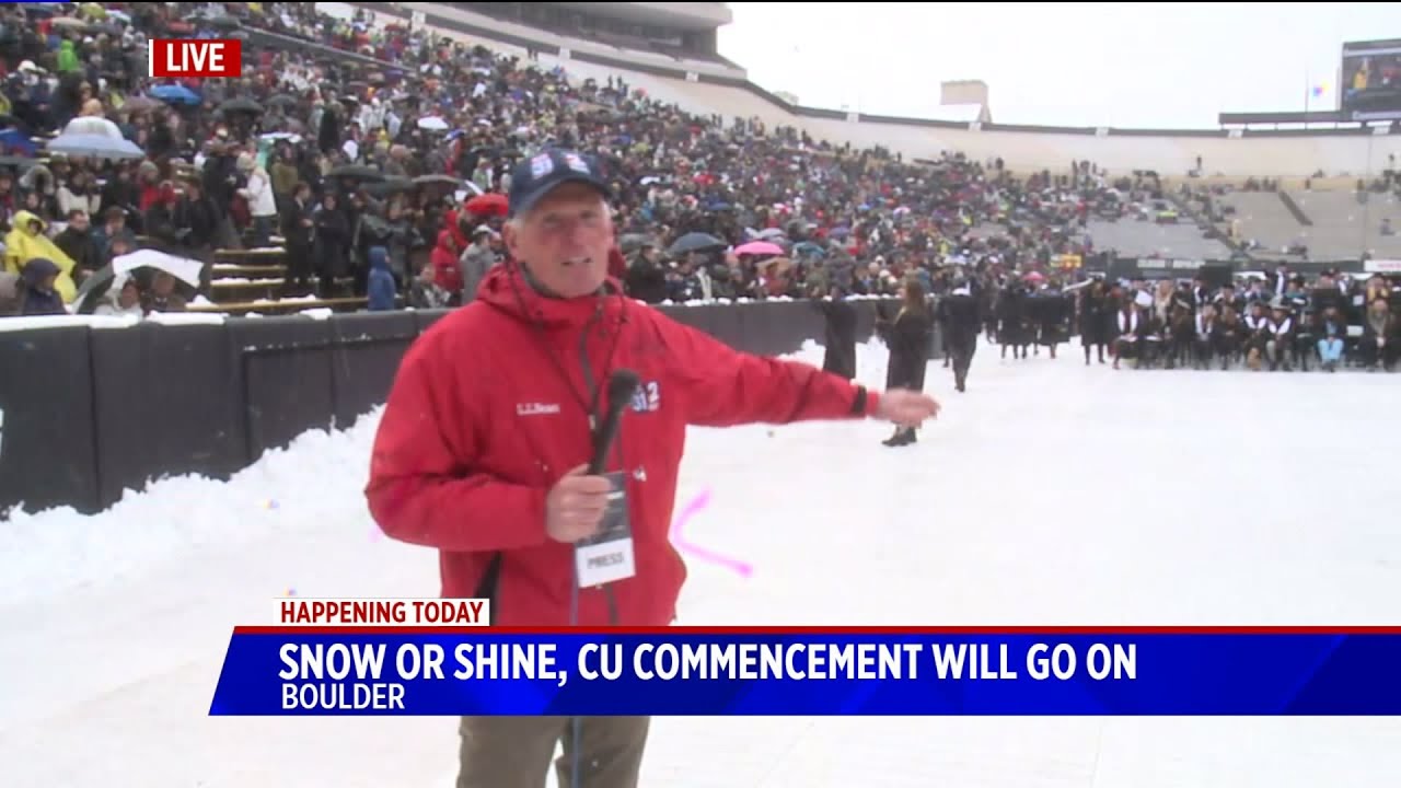 CU graduation ceremony goes on despite snow - YouTube