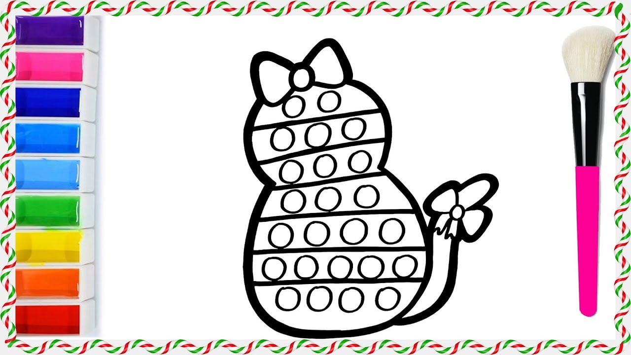 How to draw a cute POP IT Cat for kids with colored marker - Drawing ...