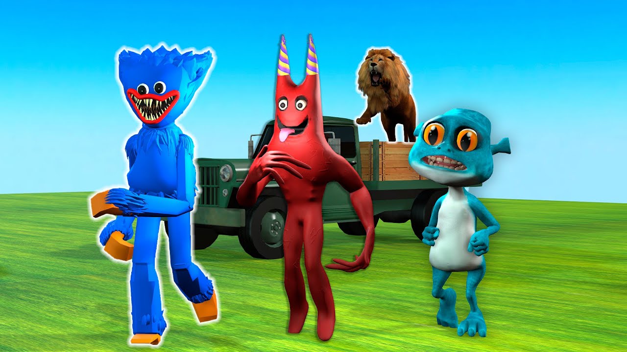 Banban, huggy wuggie and monsters that are afraid of a lion - YouTube