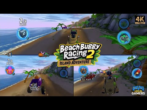 😂How to Survive Beat Bot, Mr Happy & Clutch in Beach Buggy Racing 2 -  3 Players Couch Racing