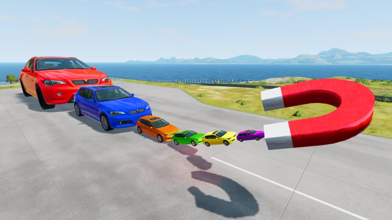 Big & Small Cars vs Giant Magnet _ BeamNG Drive - YouTube