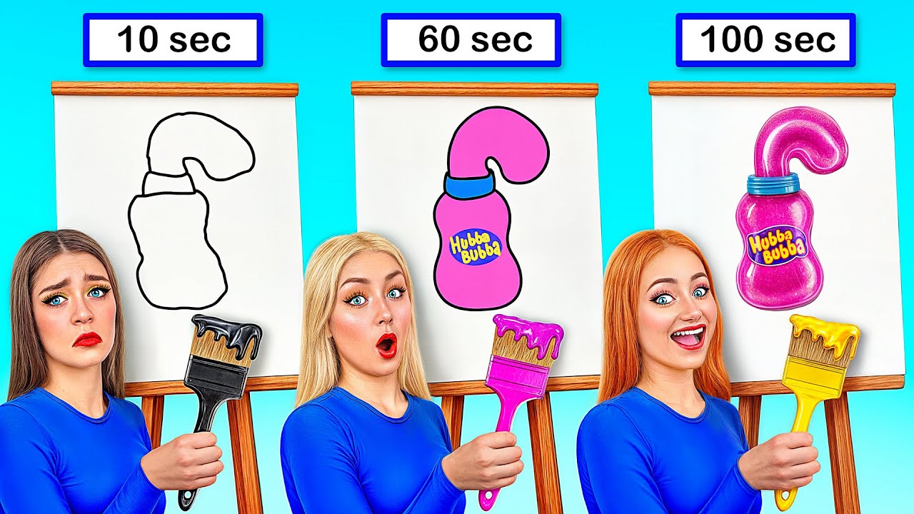 10 Seconds vs 60 Seconds vs 100 Seconds Drawing Challenge by Bubba DO ...