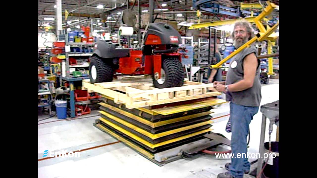 Enkon Assembly Line Scissor Lift with Air Caster - YouTube