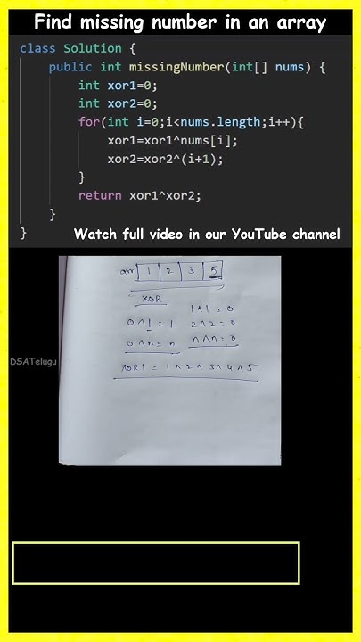 find missing number in array optimal approach java telugu tcs interview question #dsa #shorts # ...