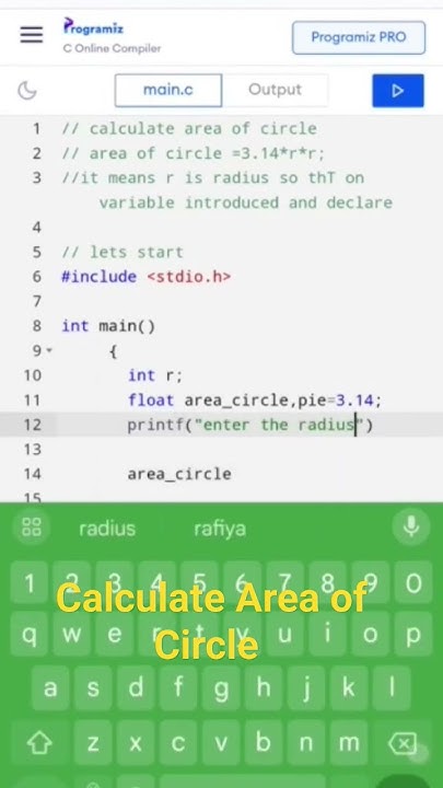 Write a program to calculate the area of the circle #shorts #c_programming_for_beginners - YouTube