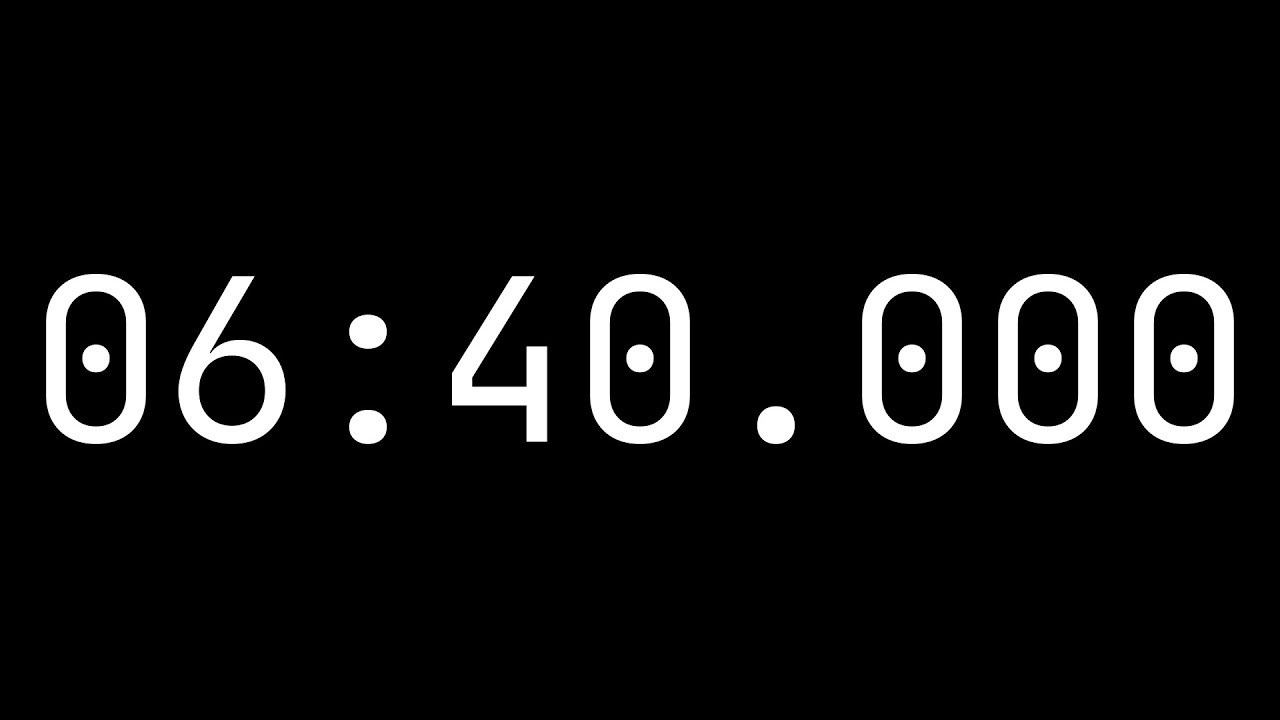 Countdown timer 6 minutes, 40 seconds [06:40.000] - White on black with ...