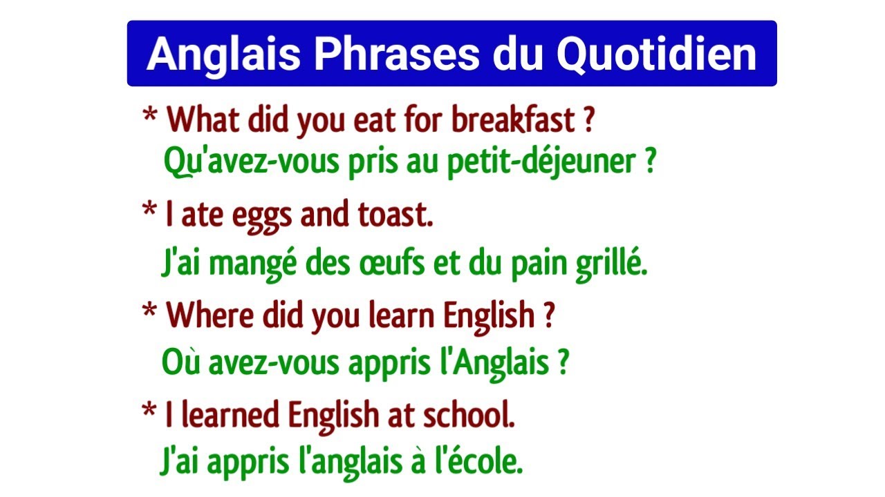 Phrases en Anglais et Français du Quotidien 🔥🔥🔥 English To French ...