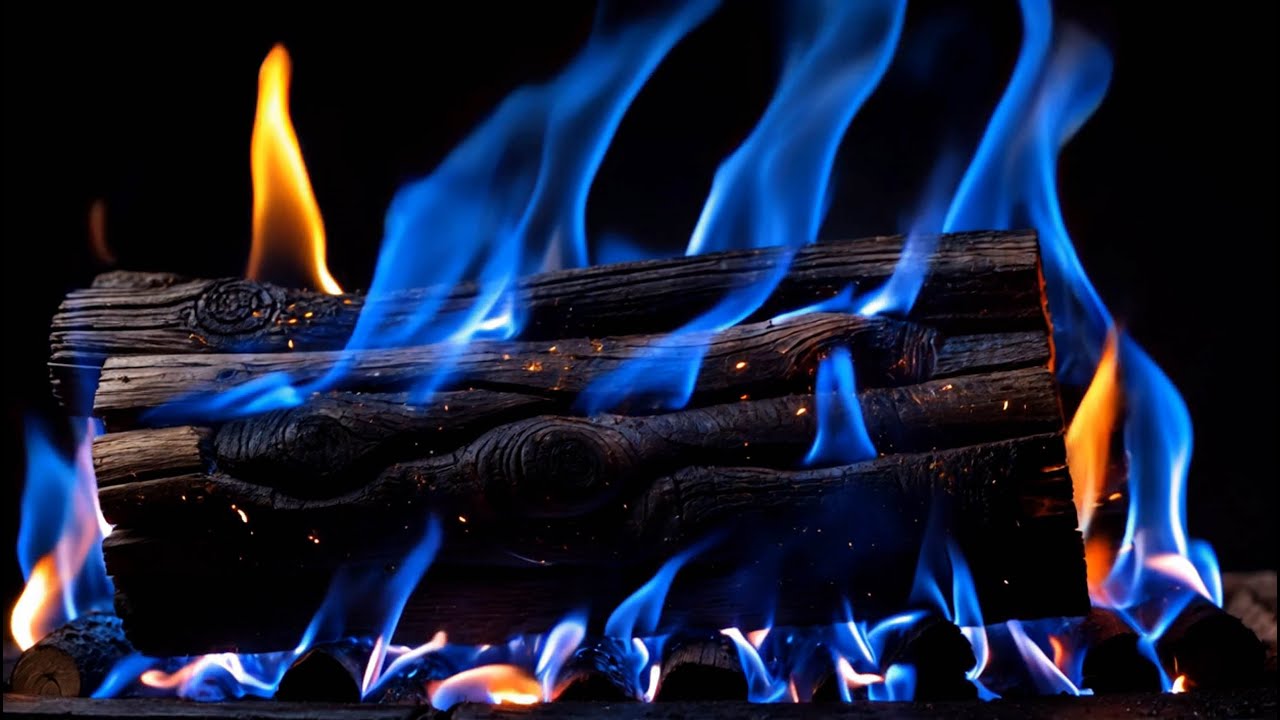 Relaxing Warmth & Visual Serenity – Elegant Blue Fire Dancing on Logs ...