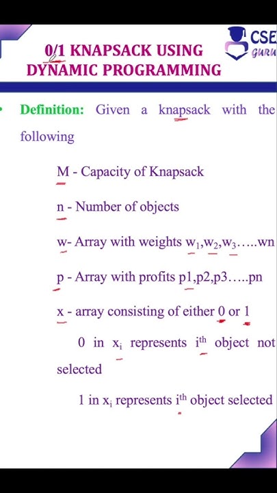 Knapsack using Dynamic Programming #cseguru #algorithm #dp #computerscience #ada - YouTube
