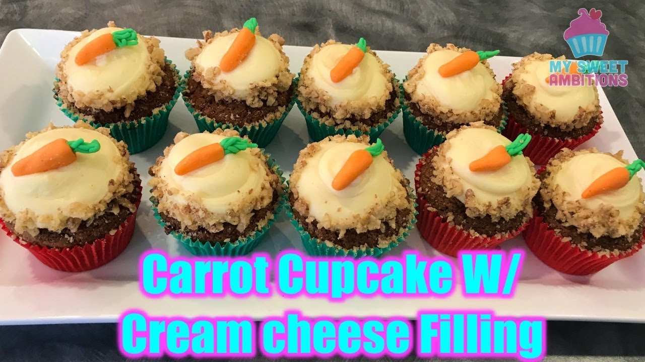 Carrot Cake Cupcake with Cream Cheese Icing - mysweetambitions - YouTube
