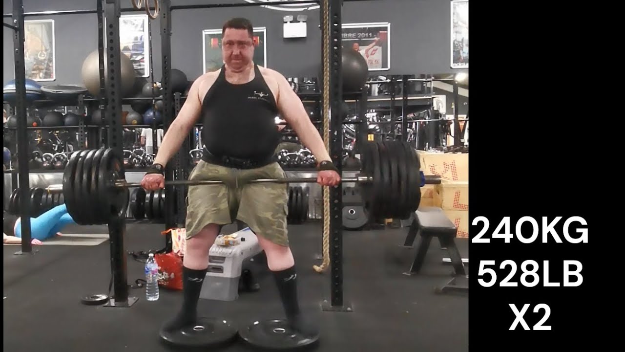Week 3, day 2 - Wide Grip Deficit Deadlift 240kg/528lb x2 reps, 440lb ...