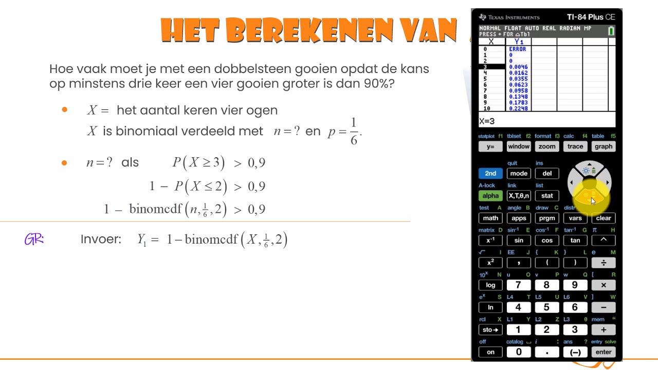 Vwo wiskunde A - Het berekenen van n bij een binomiale verdeling - YouTube
