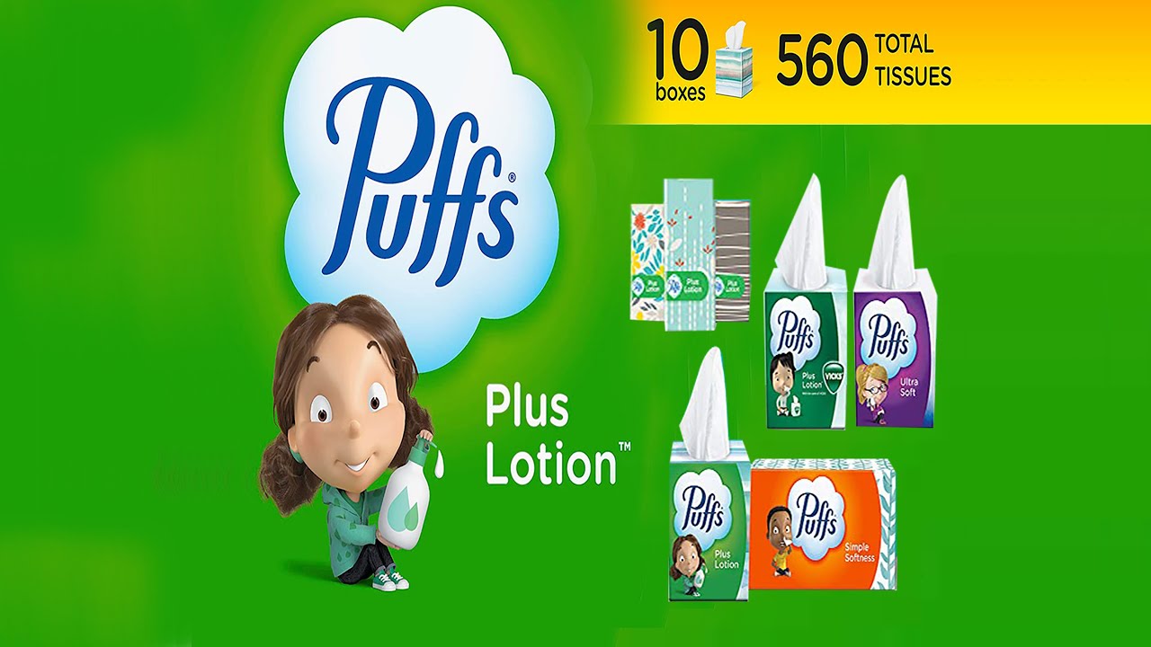 Puffs Plus Lotion Facial Tissues, 10 Cubes, 56 Tissues Per Box - YouTube