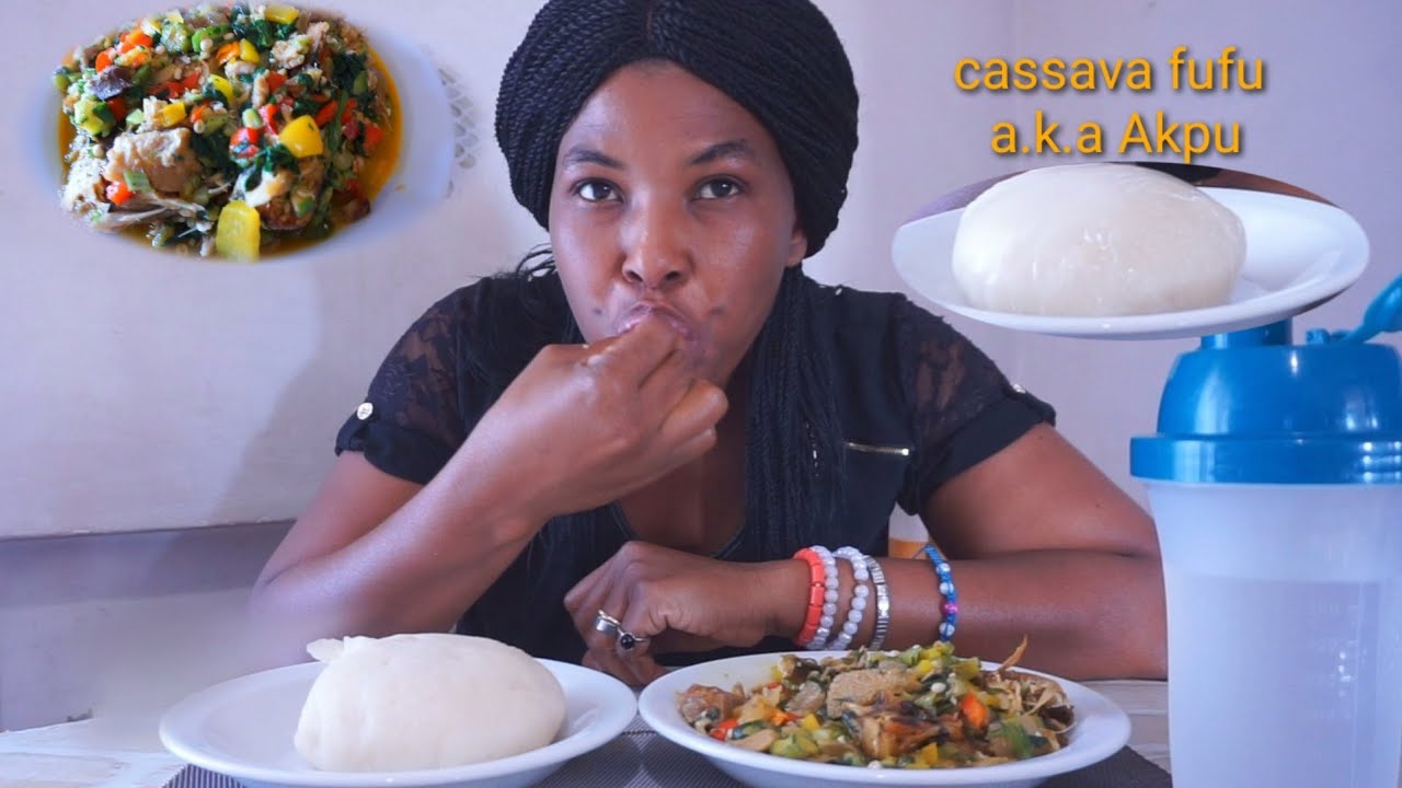 MUKBANG| NIGERIAN AFRICAN FOOD MUKBANG| AKPU(CASSAVA FUFU) AND OKRA ...