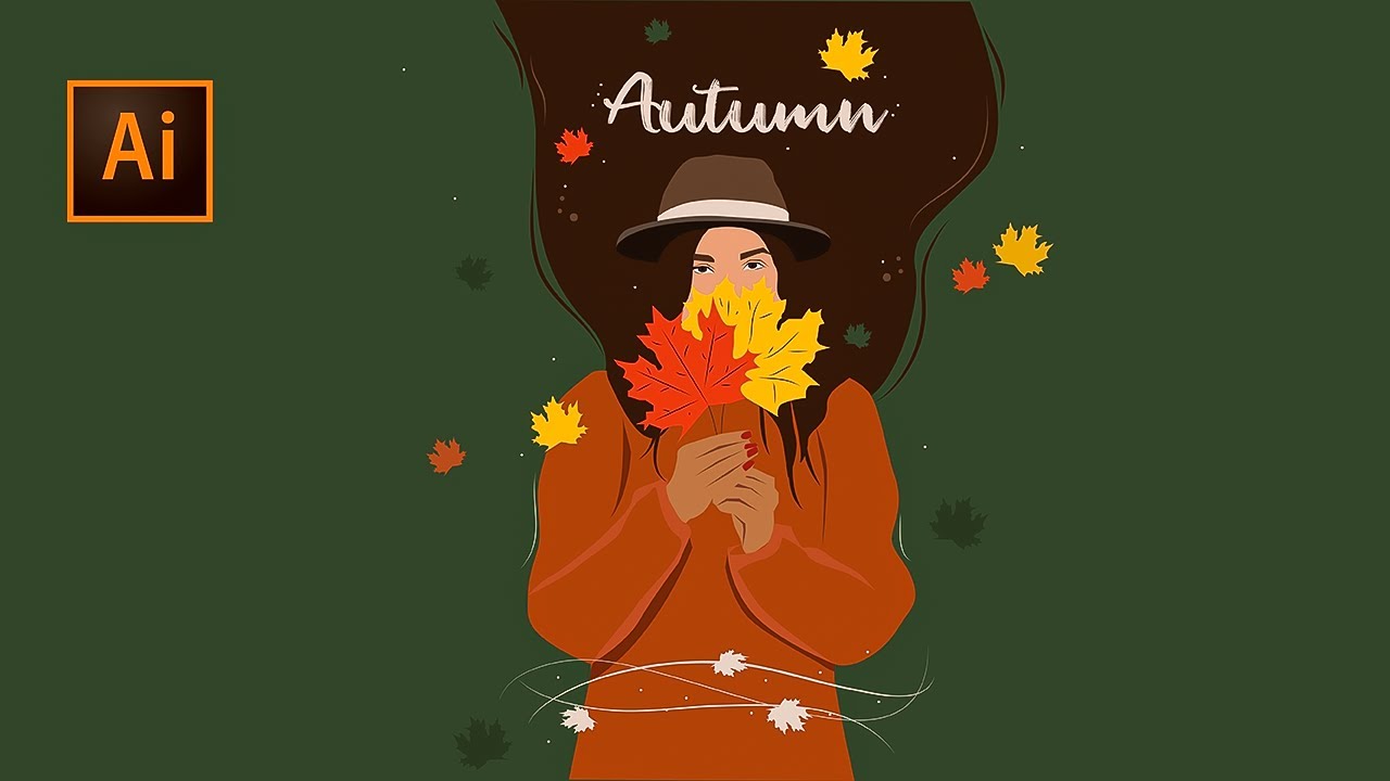 Autumn illustration with a girl holding leaves. ADOBE ILLUSTRATOR - YouTube