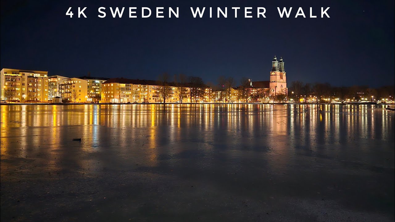 4K - The Swedish Winter ☃️ Cold but Cozy - Evening Walk in Eskilstuna ...
