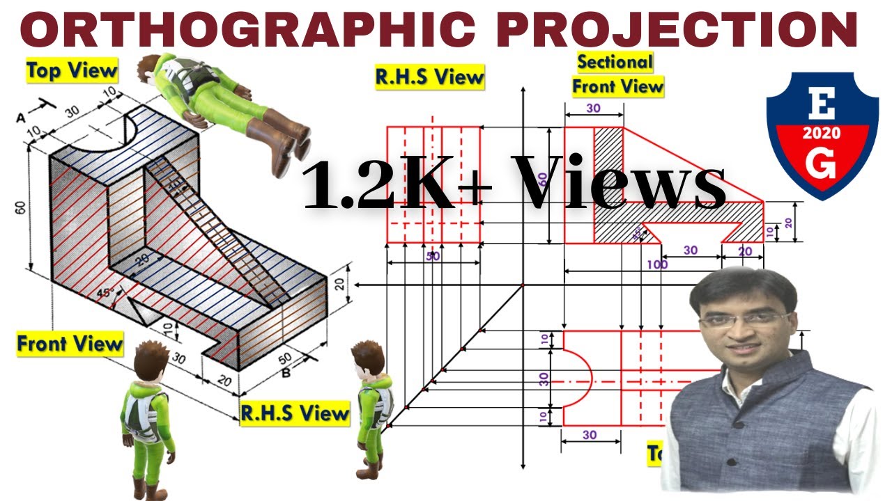 1| Orthographic Projection | Sectional| First angle| Solved problem ...