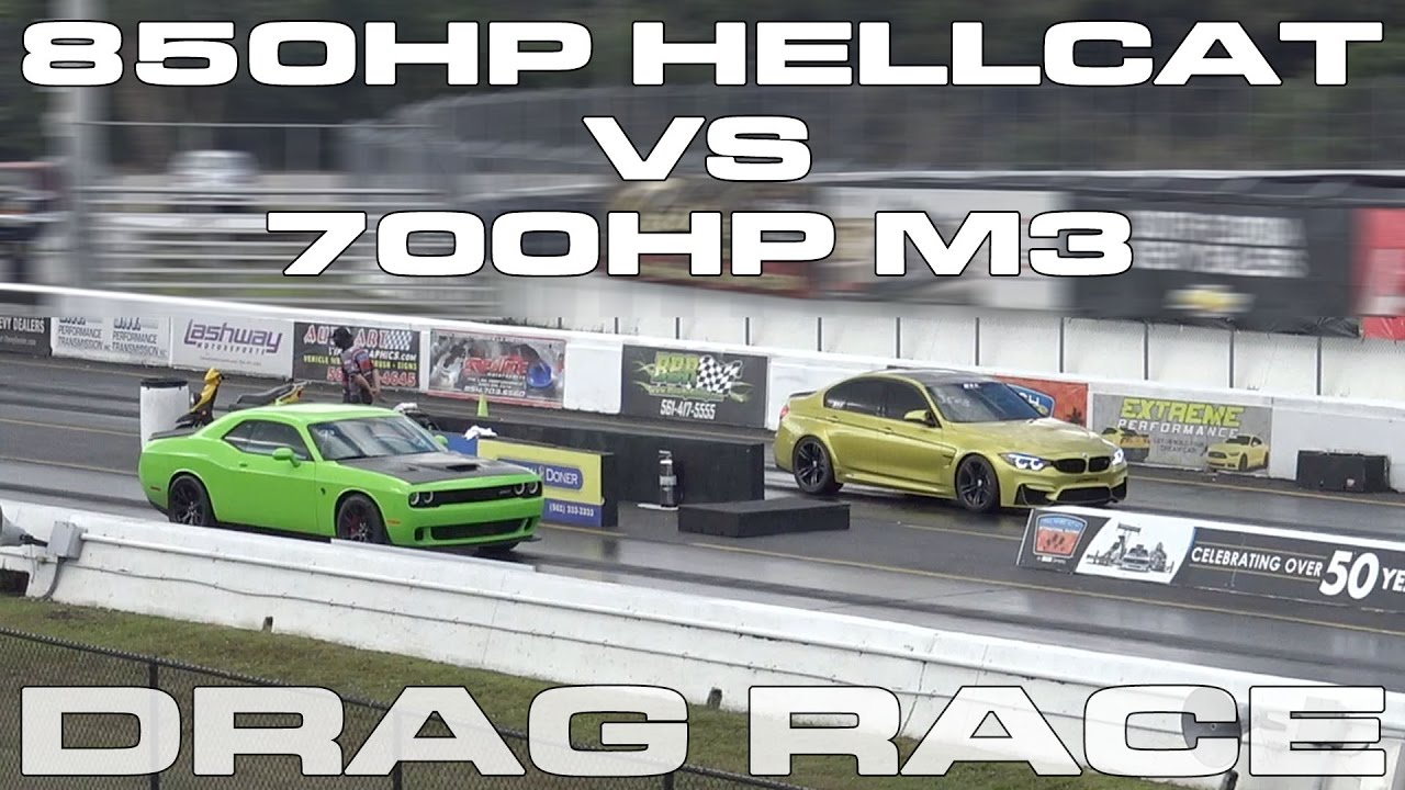850HP Dodge Challenger Hellcat vs 700HP BMW M3 Drag Racing 1/4 Mile ...