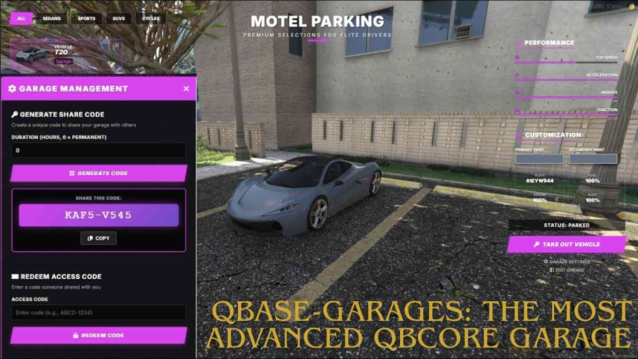 QBase-garages: The Most Advanced QBCore Garage System for FiveM | 3D ...