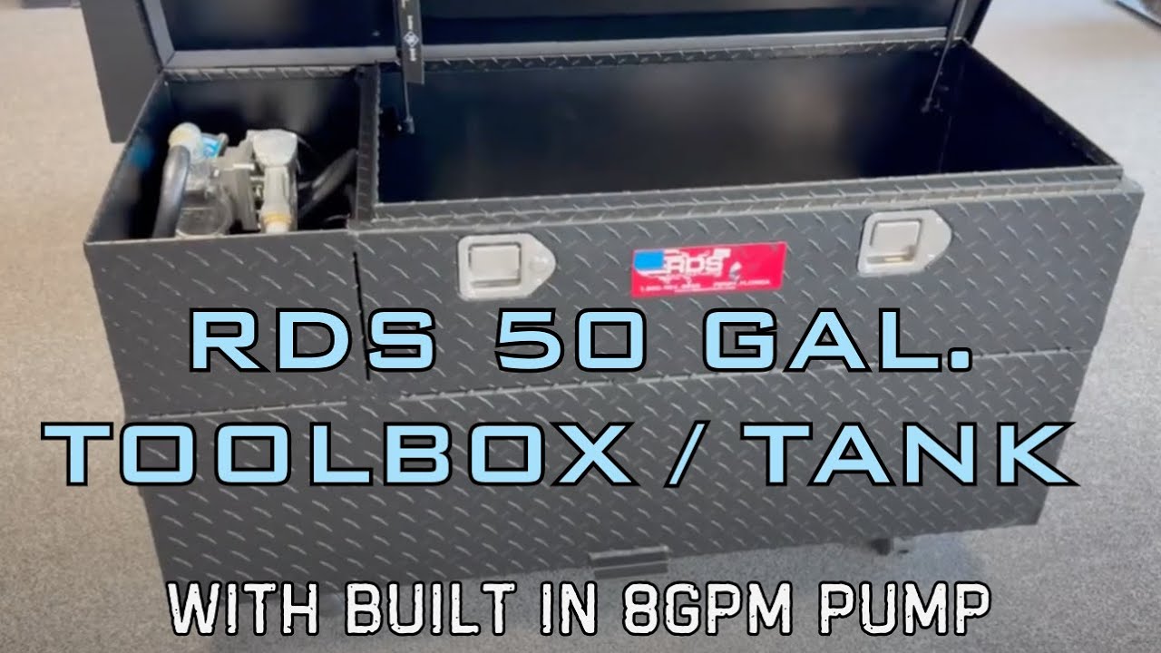 RDS 50 Gal. Transfer Tank & Toolbox Combo w/ built in 8GPM pump - YouTube