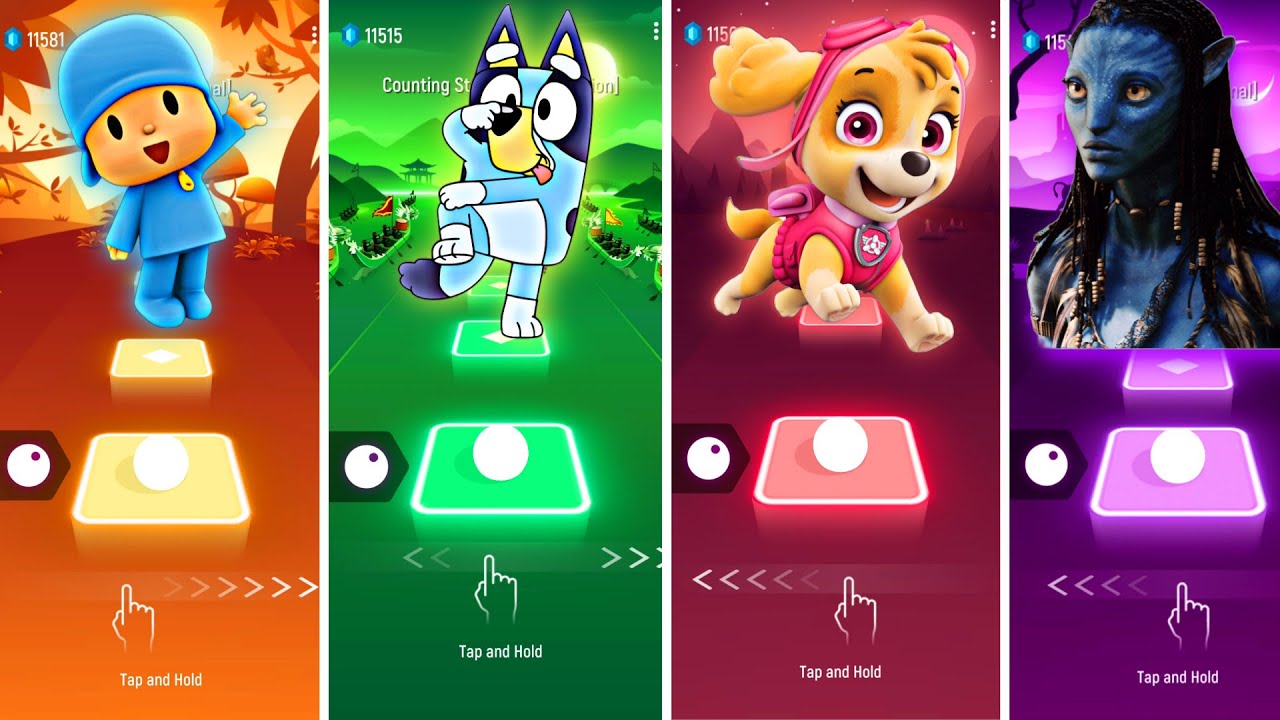 Who's Best? Find Out in Tiles Hop! Pocoyo 🆚 Bluey 🆚 Paw Patrol 🆚 Avatar ...
