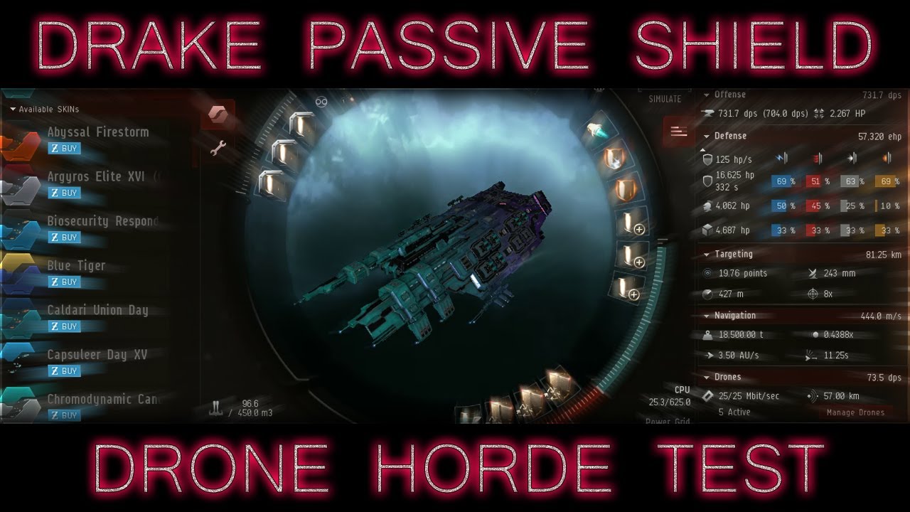 EVE ONLINE - Drake(*BATTLECRUISER) Passive Shield Tank (Drone Horde ...