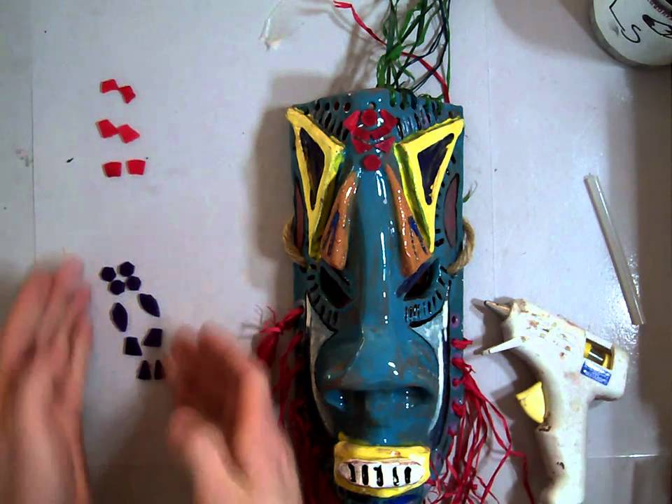 Ceramic African Mask adding mosaics raffia for detail (Part 7/7).MOV ...