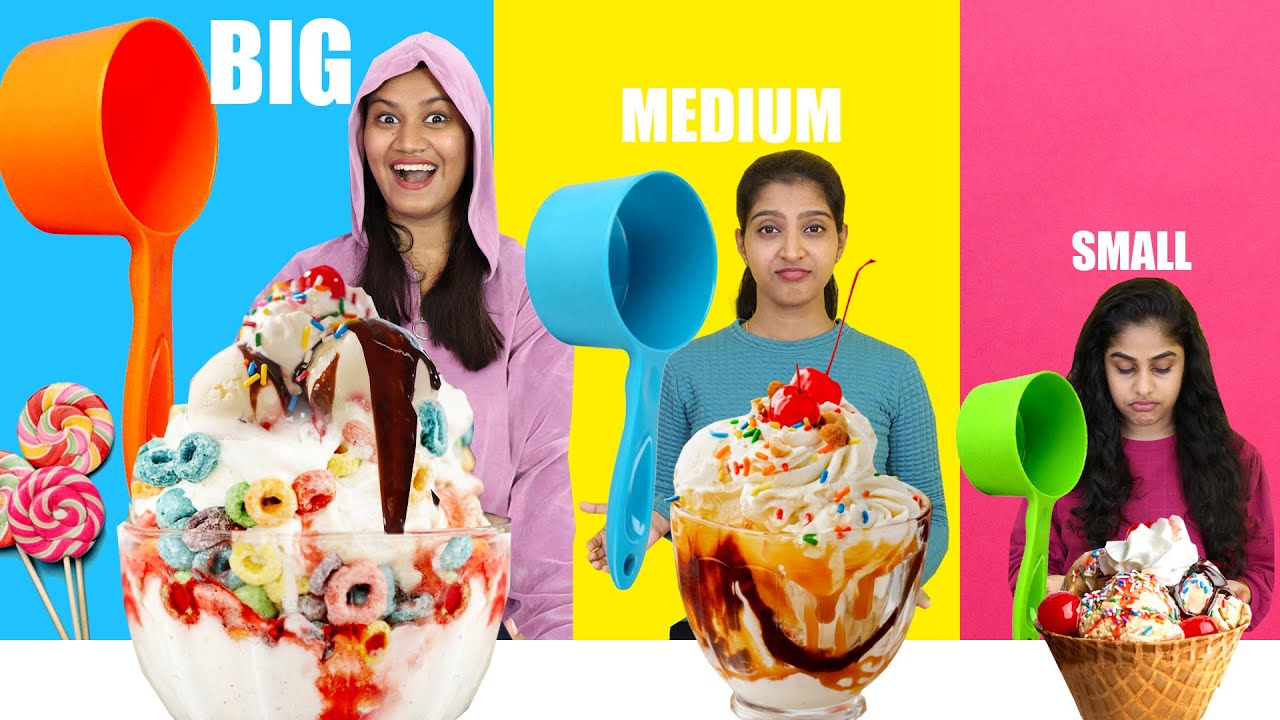 BIG Vs MEDIUM Vs SMALL SCOOP ICE CREAM SUNDAE MAKING CHALLENGE 🤩 ...