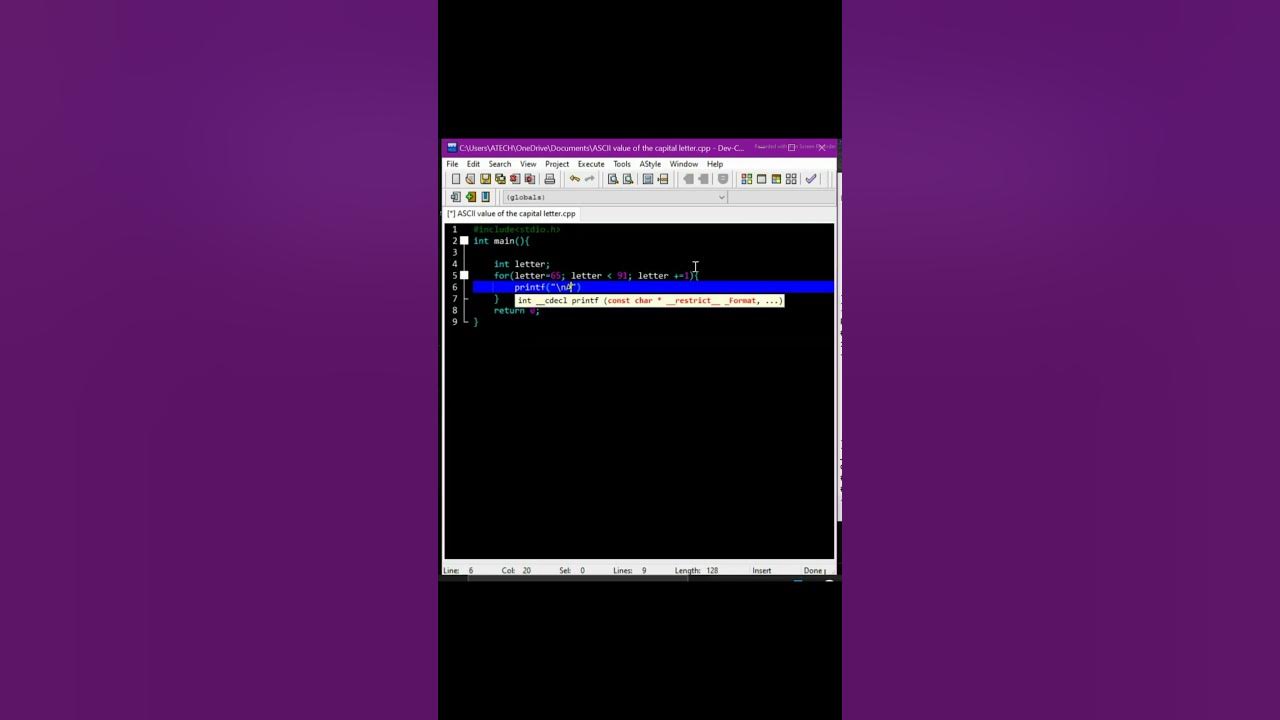 Ascii Value Of Capital Letter Coding Codingshortvideo Clanguage Shorts Ytshorts Youtube