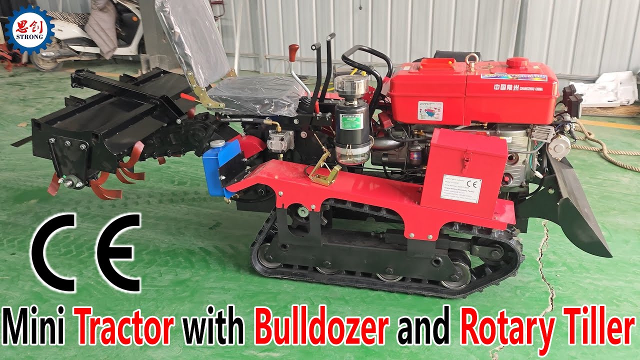 Mini Multipurpose Tractor With Bulldozer And Rotary Tiller - YouTube