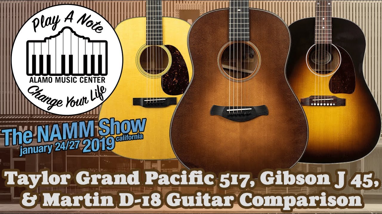 Taylor Grand Pacific 517 vs Martin D18 vs Gibson J45 Acoustic Guitar ...