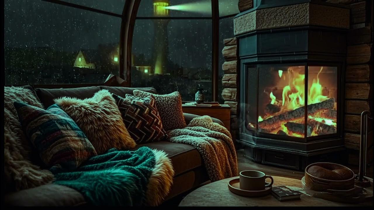 Thunderstorm with Lightning, Rain, Crackling Fireplace & Sleeping in a Cozy Cabin - YouTube