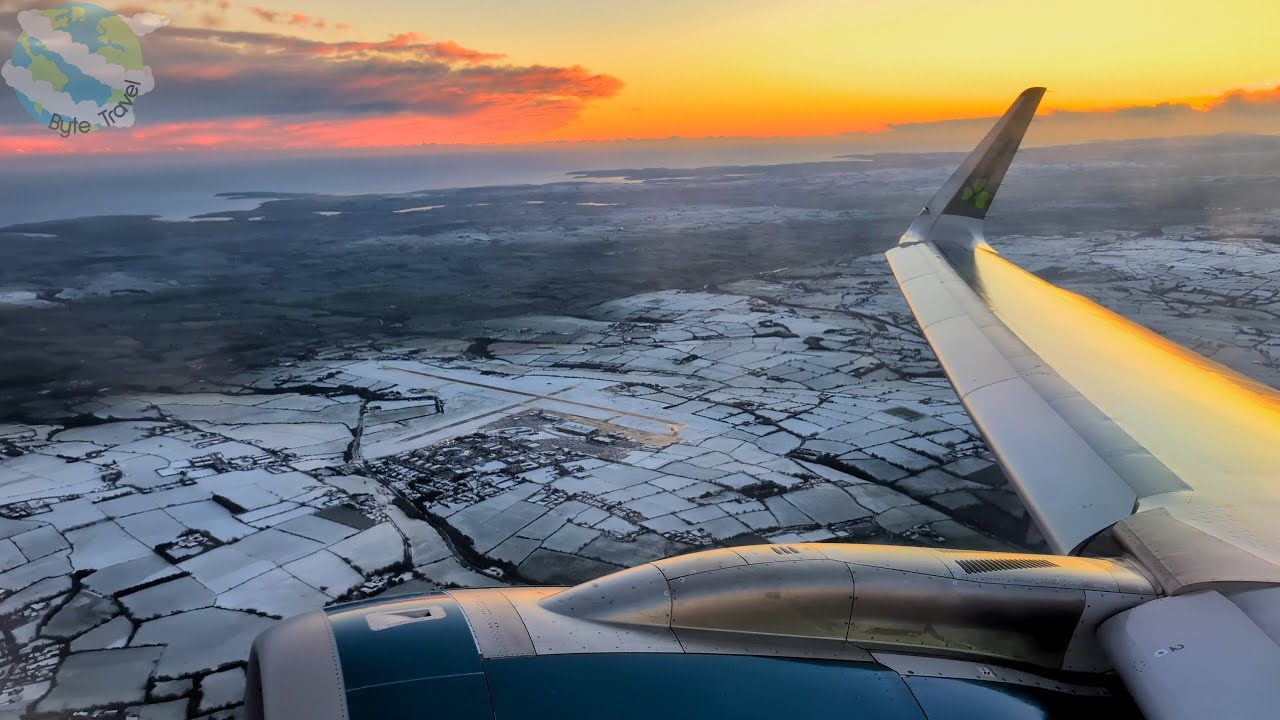 Aer Lingus Airbus A320neo De-icing and Stunning Sunset Takeoff from ...