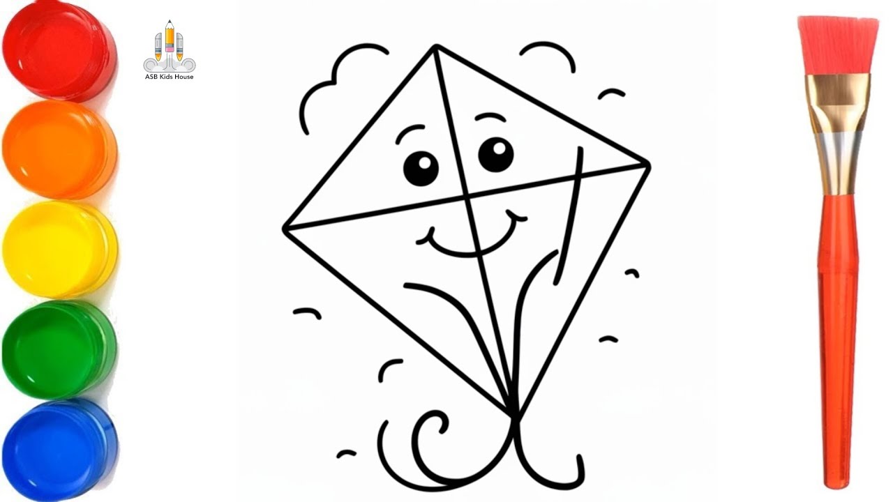 How to Draw Cute kite drawing, Painting and Coloring for Kids ...