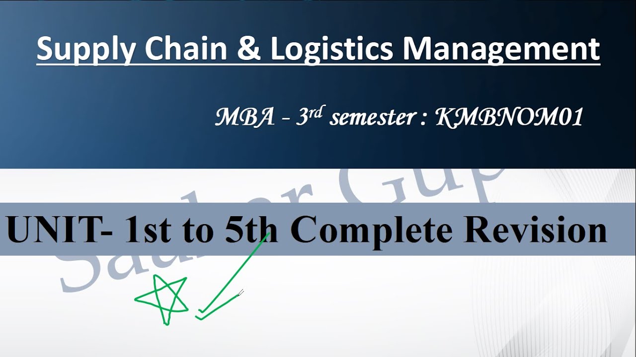Supply Chain and Logistics Management MBA 3rd Semester Unit 1st to 5th ...