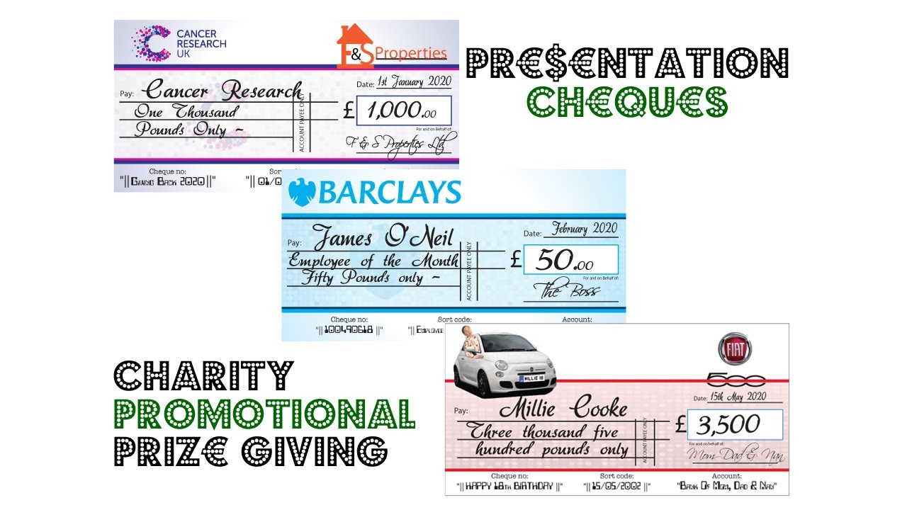 🎗Presentation Cheque, ideal for any Charity Presentation or Promotional ...