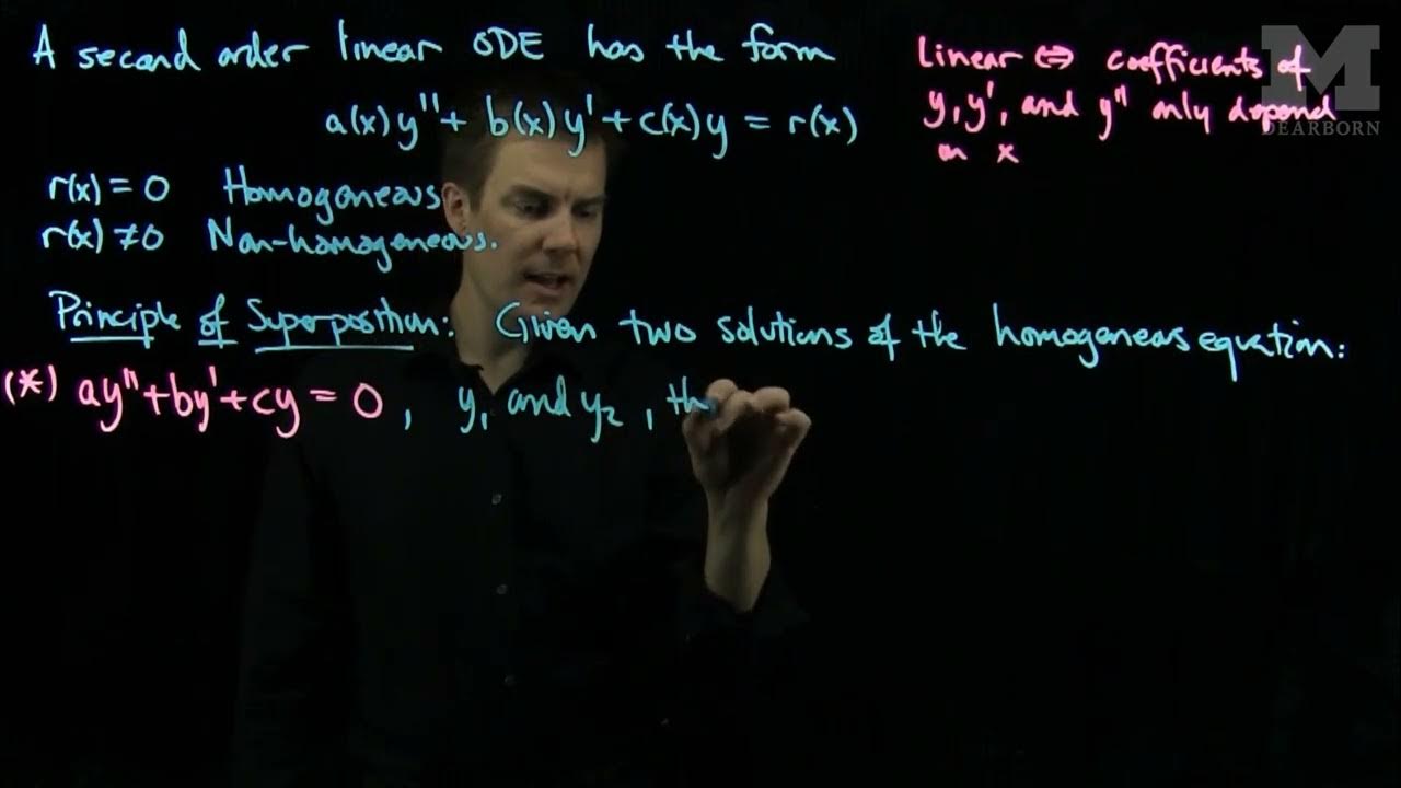 Second Order Linear ODEs Superposition of Solutions - YouTube