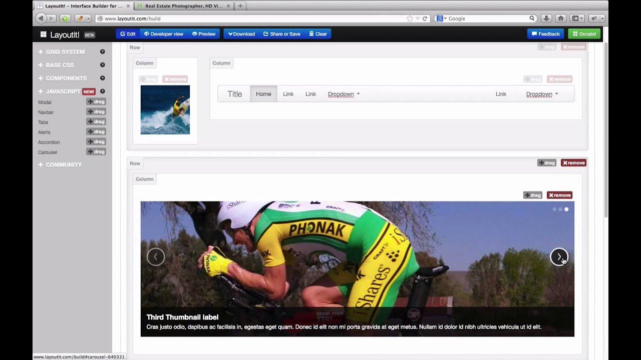LayoutIt! - Drag & Drop Interface Builder for Bootstrap - YouTube