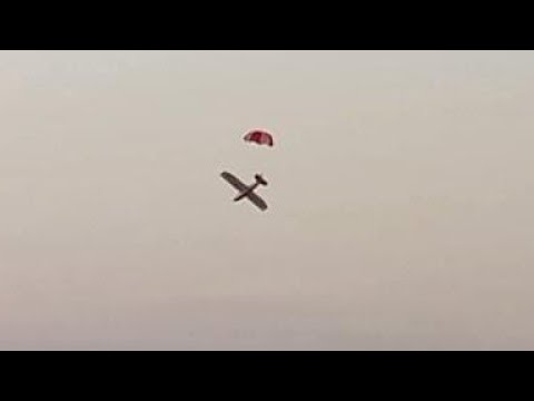 rc plane parachute system in rc plane save landing - YouTube