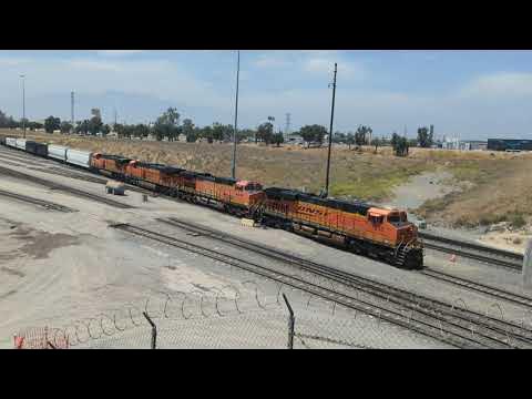 BNSF 7245 Leaves Eastbound Out of the Colton UP Yard With a Mixed Load. - YouTube