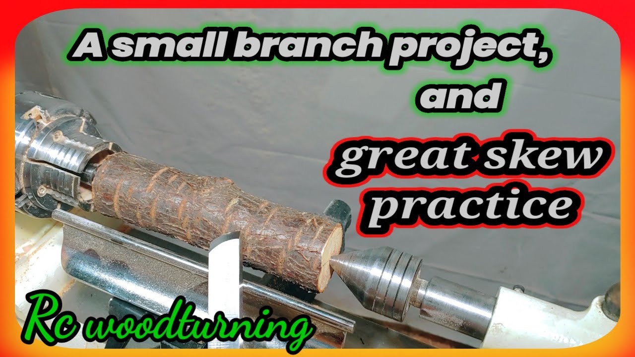 wood turning a small branch project with a skew - YouTube