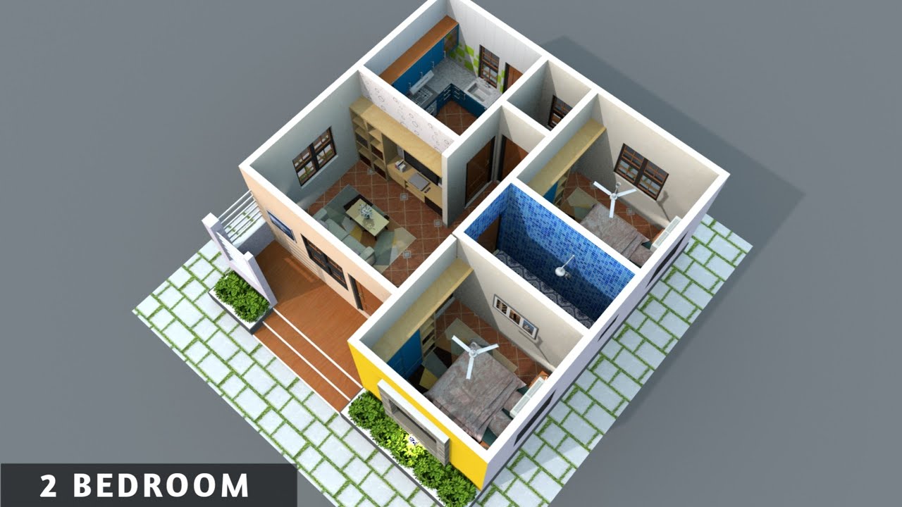 25×25 Ghar Ka Naksha | Low Cost Village House Planing | 2 Bedroom House ...