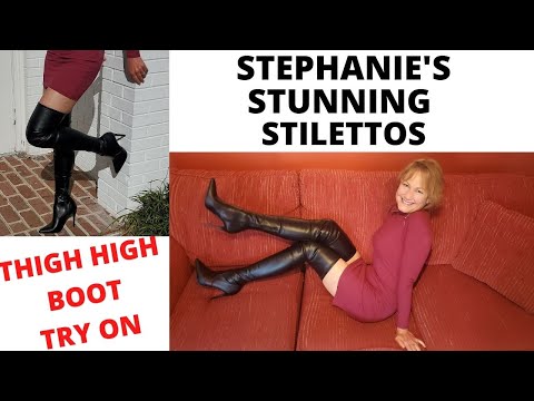 THIGH HIGH STILETTO BOOT TRY ON ....  AROUND TOWN AND AT THE BEACH !!