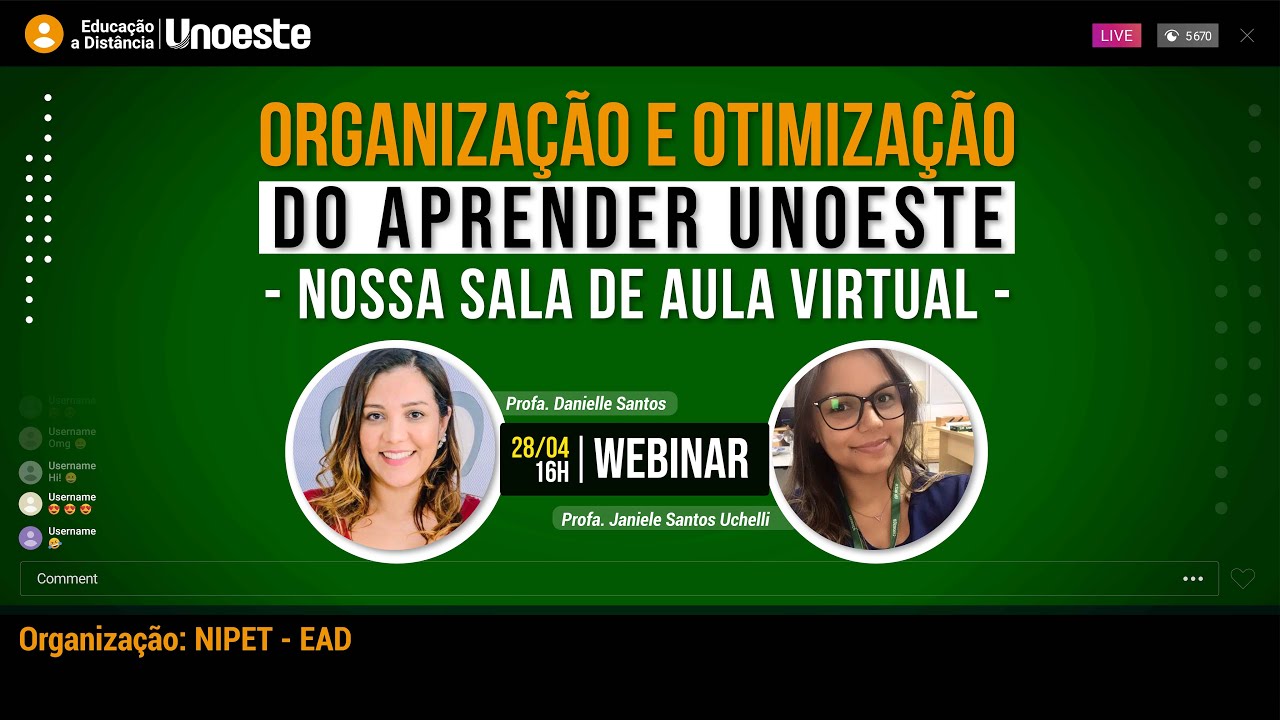 LIVE NIPET | Organização e Otimização do Aprender Unoeste - Nossa sala ...
