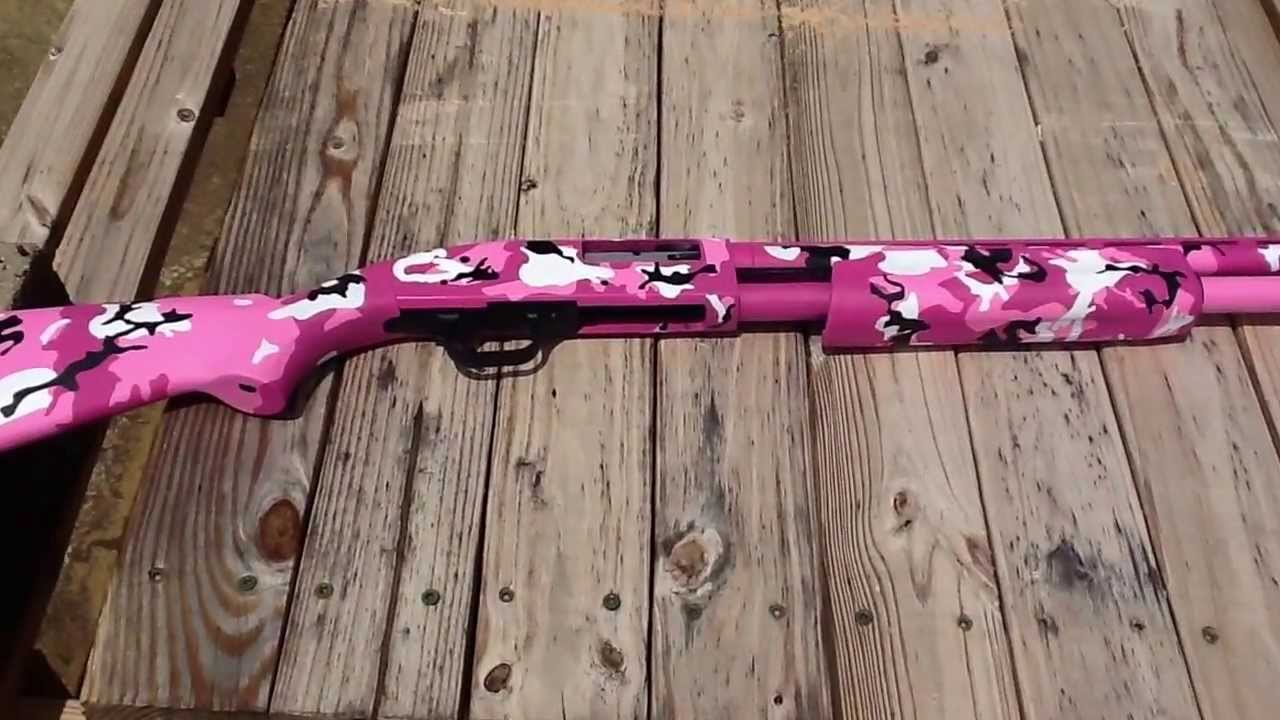 Mossberg Maverick in 20 gauge with pink camo Duracoat preview. - YouTube