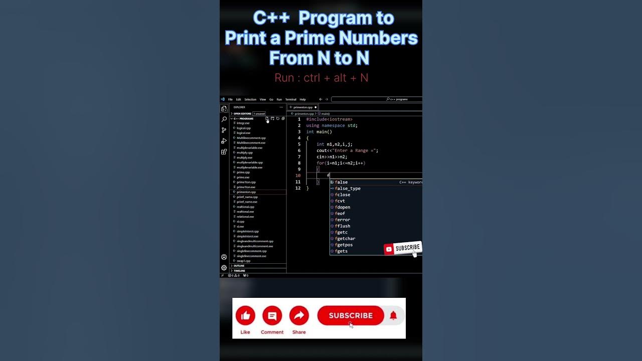 program of n to n prime numbers in C++ | #shorts #youtube #ytshorts # ...