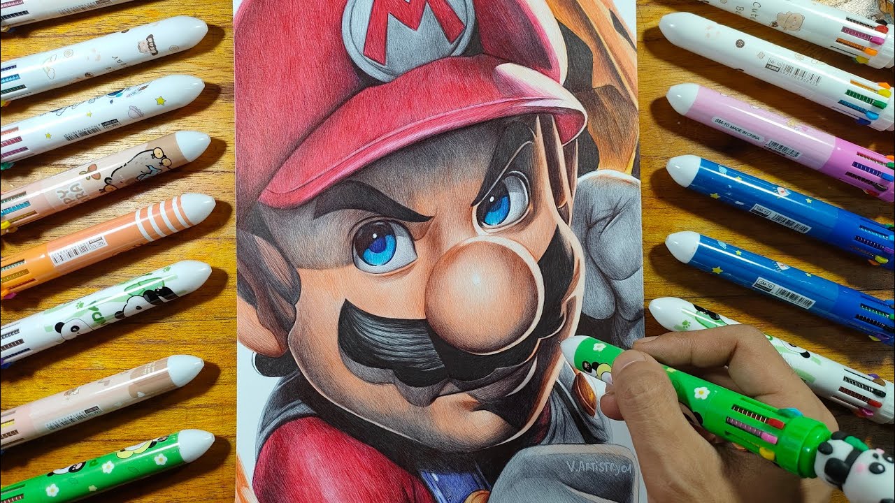 drawing Epic Mario Punch with colored pens - YouTube